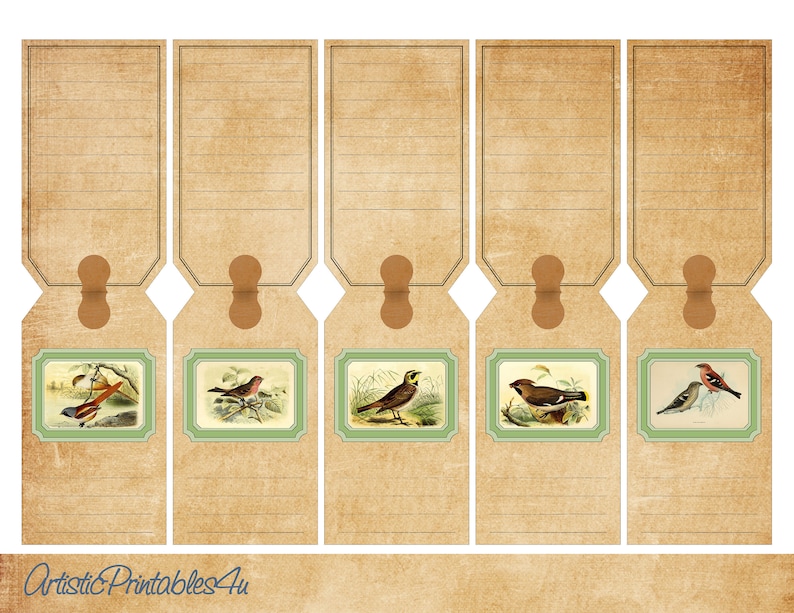 Bird Tags 5 Printable Bird Tags, Instant Download, Digital Journaling ...