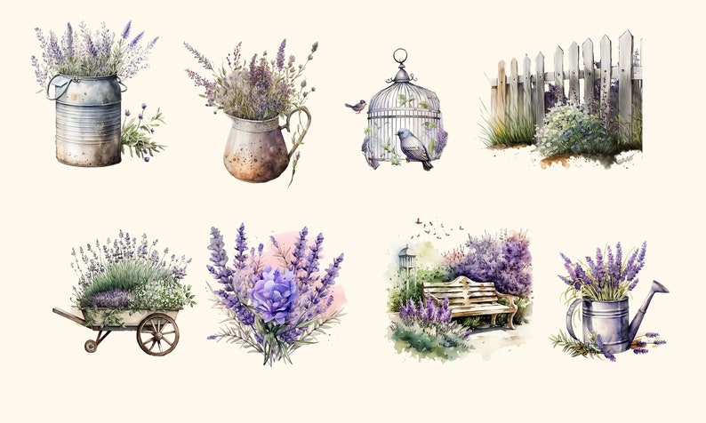 Watercolor Lavender Clipart, Lavender Garden Images, Commercial Use ...