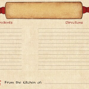 Printable Recipe Cards: Country Kitchen Bridal Shower Gift (digital ...