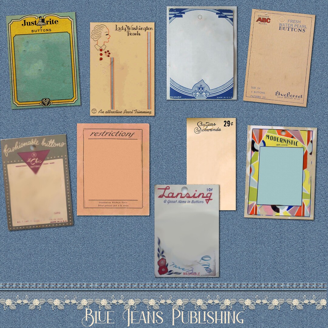 Blank Button Cards Printable Instant Download Sewing Ephemera Junk ...