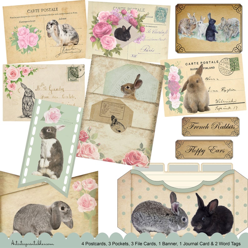 Rabbit Junk Journal Kit Printable Instant Download - Etsy