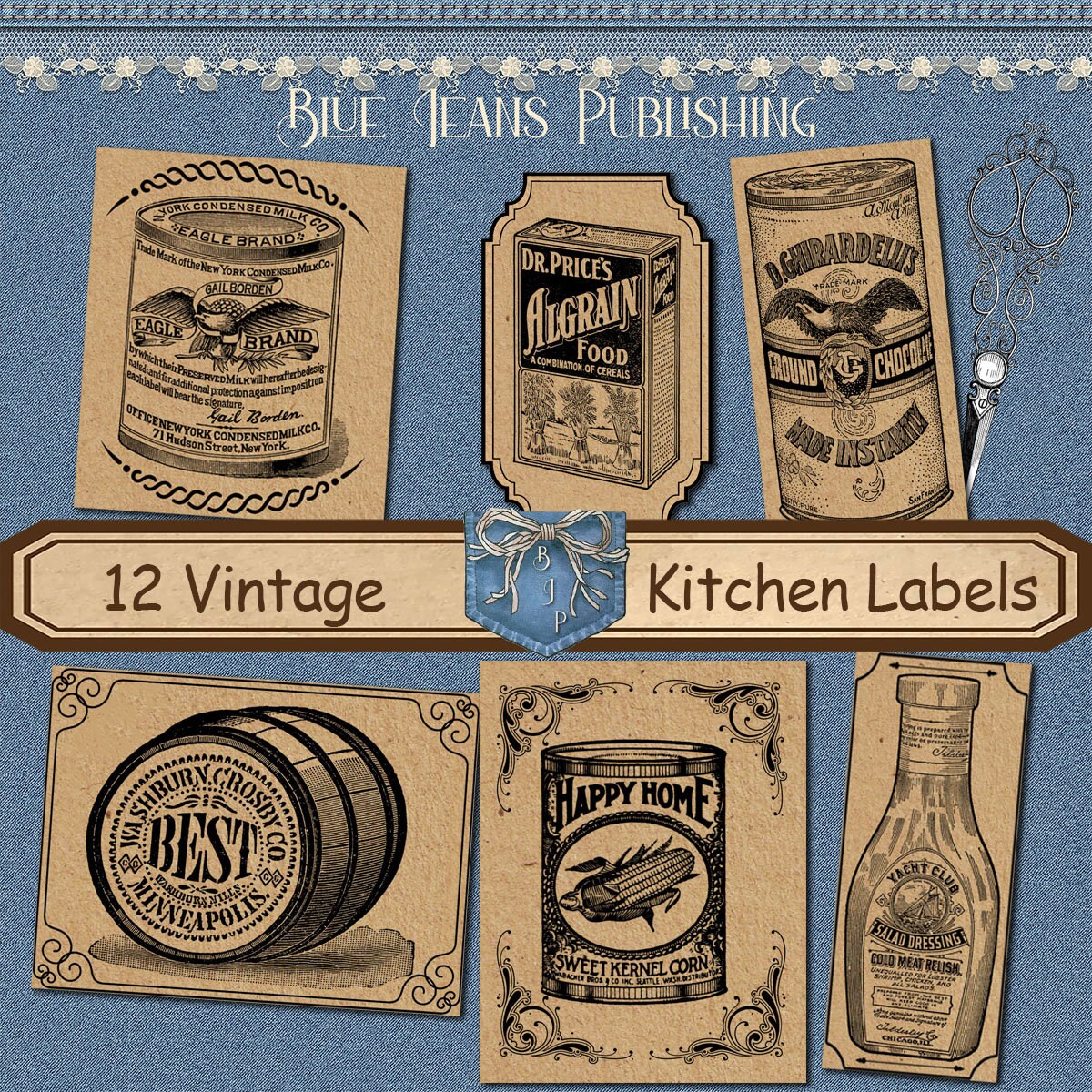 12 Printable Farmhouse Labels, 3 Sizes, Digital Country Kitchen Labels ...