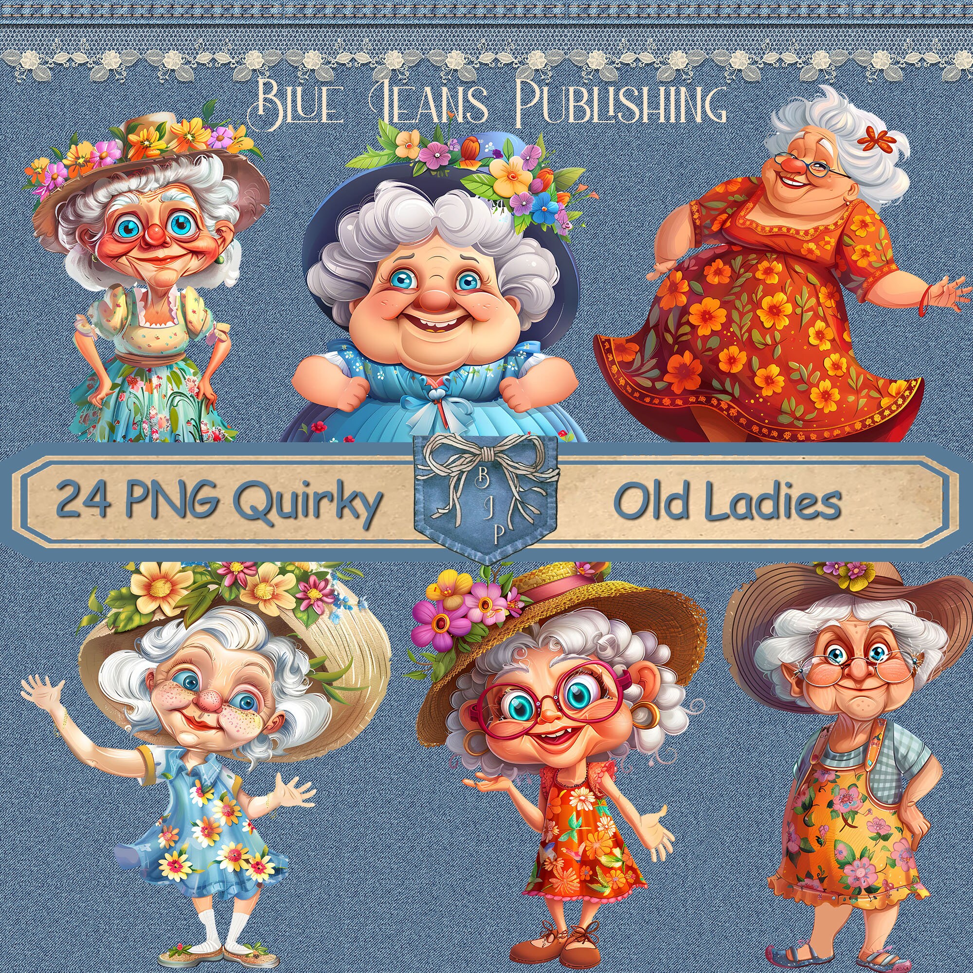 Quirky Old Ladies Clipart 24 Individual PNG Files, Quirky Old Women, Commercial Use Allowed ...