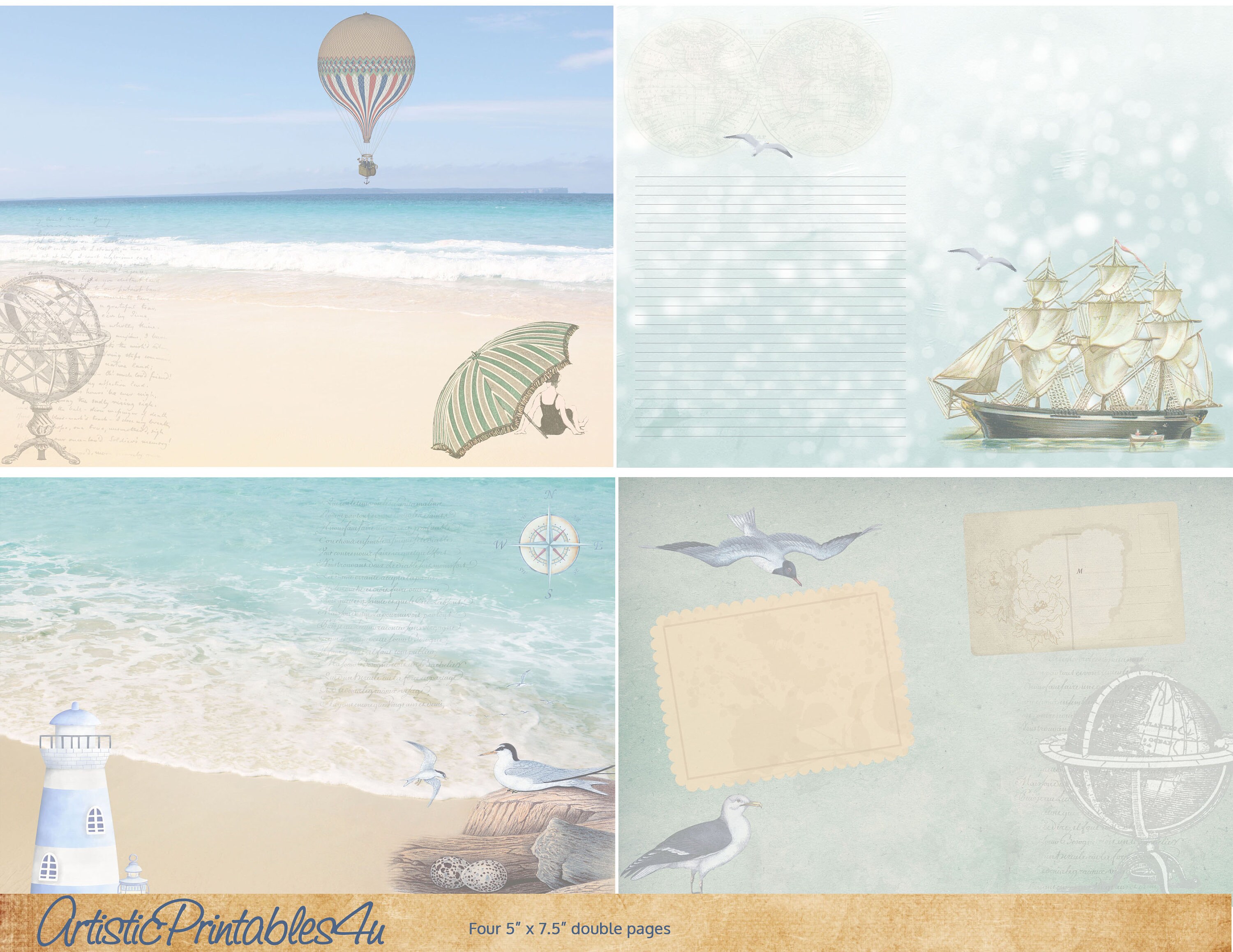 Printable Beach Journal Kit, Digital Junk Journal Kit, Instant Download ...