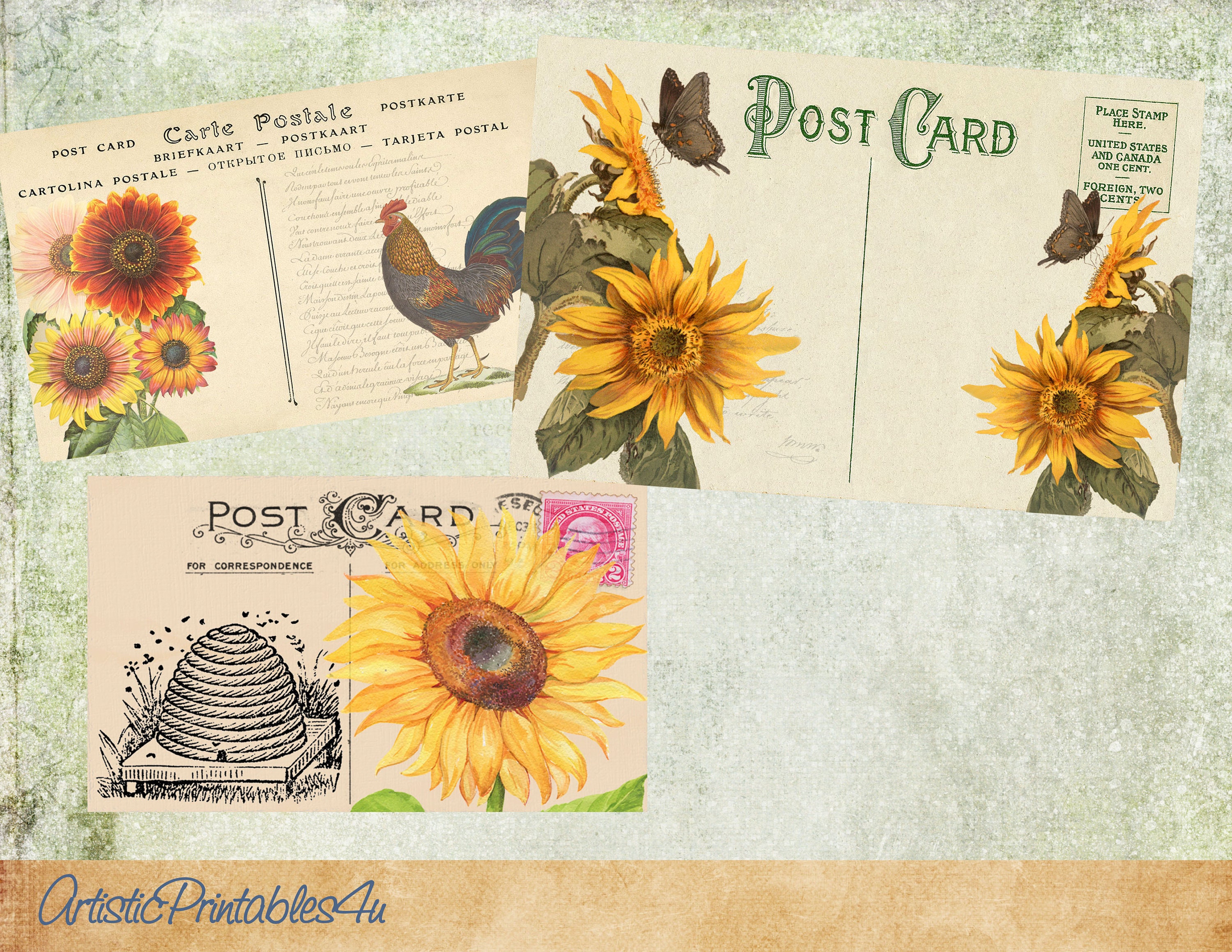 9 Printable Sunflower Postcards 3 Large Ones Are - Etsy