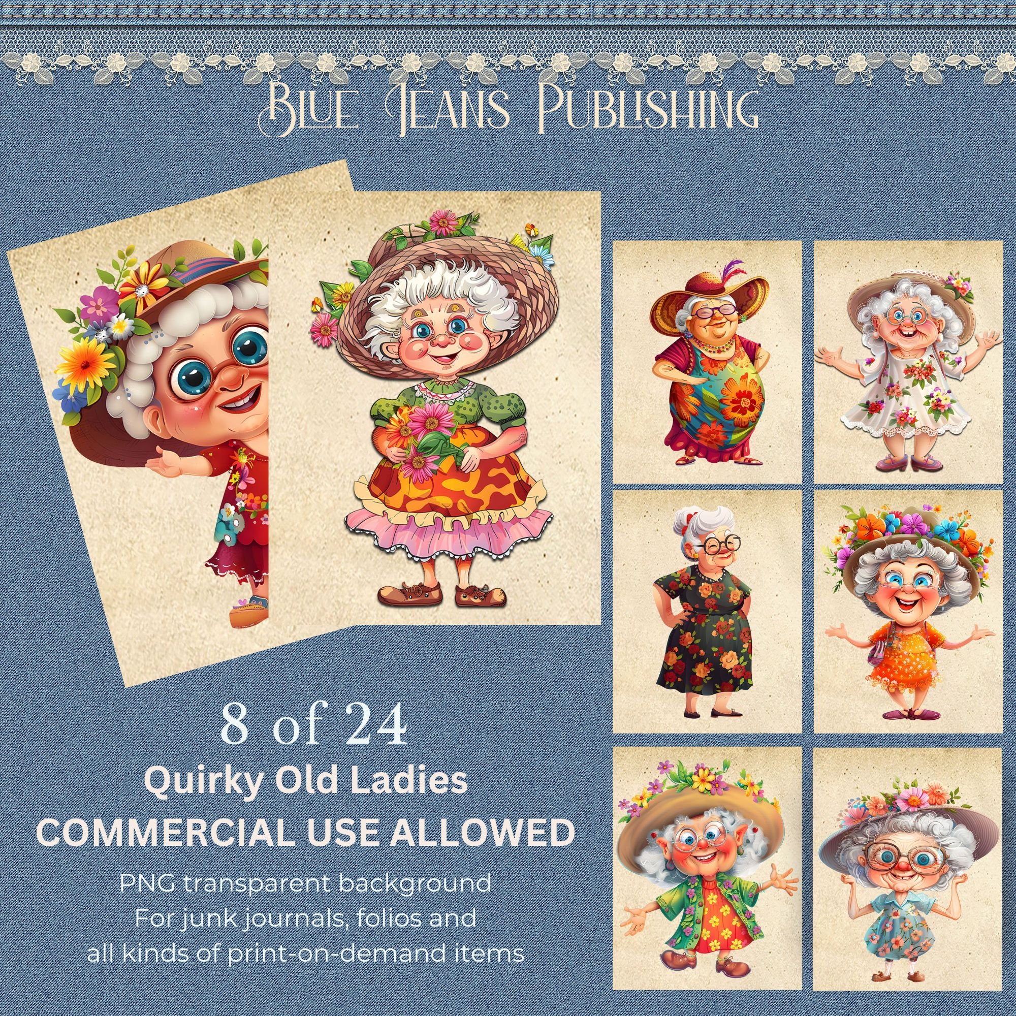 Quirky Old Ladies Clipart 24 Individual PNG Files, Quirky Old Women, Commercial Use Allowed ...