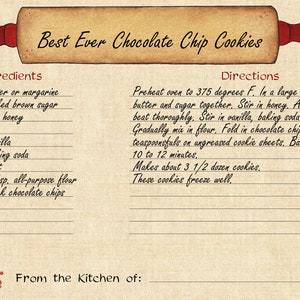 Printable Recipe Cards: Country Kitchen Bridal Shower Gift (digital ...