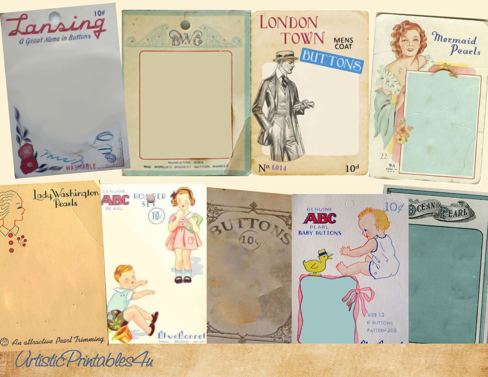 Blank Button Cards Printable Instant Download Sewing - Etsy