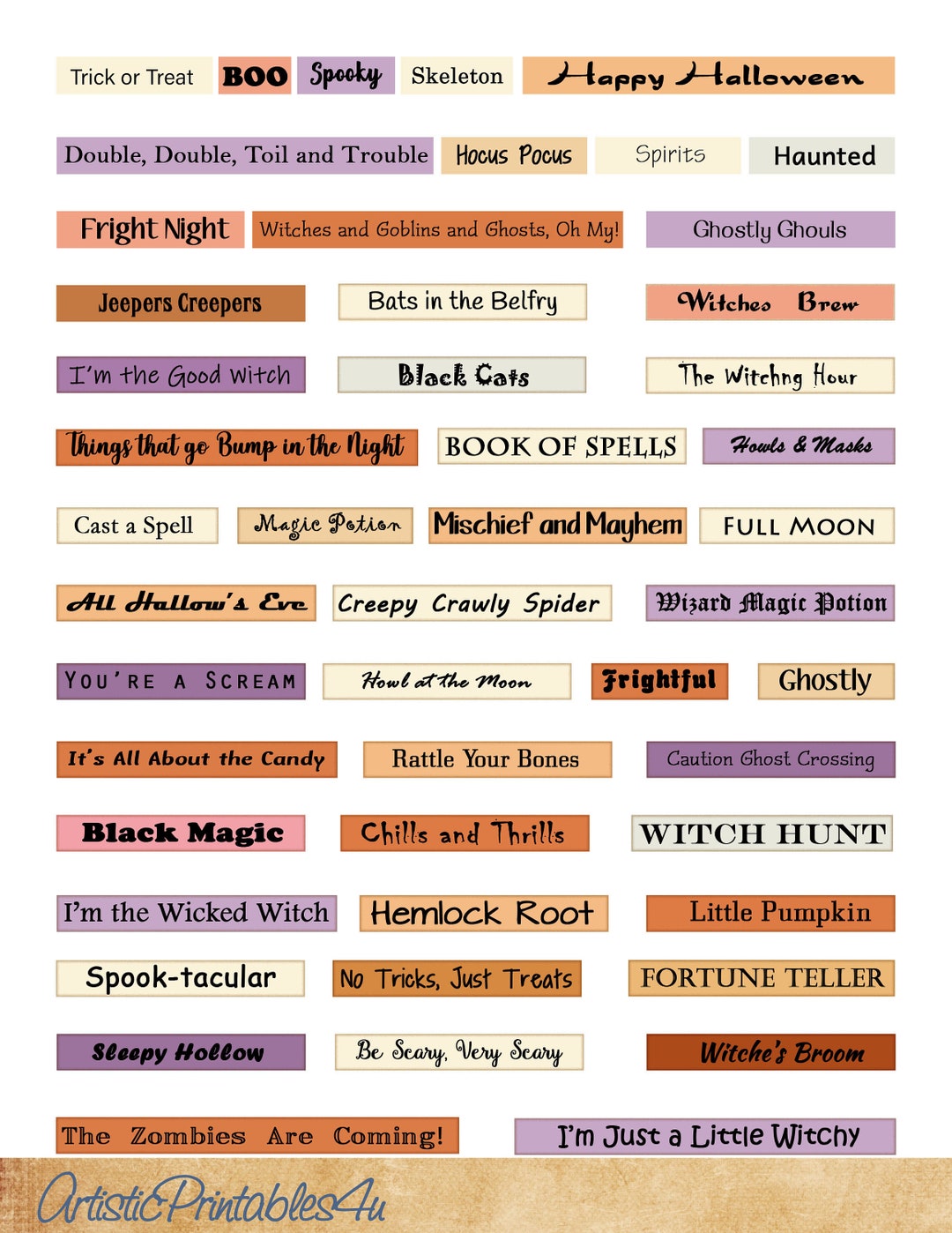 Halloween Words, Halloween Ephemera, Commercial Use Allowed Color ...