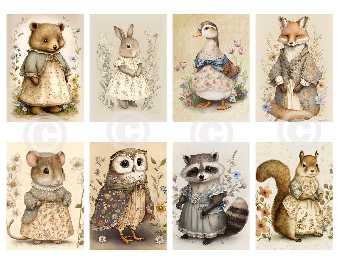 Adorable Animal Clipart, Woodland Critters, Two Sizes, Junk Journal ...