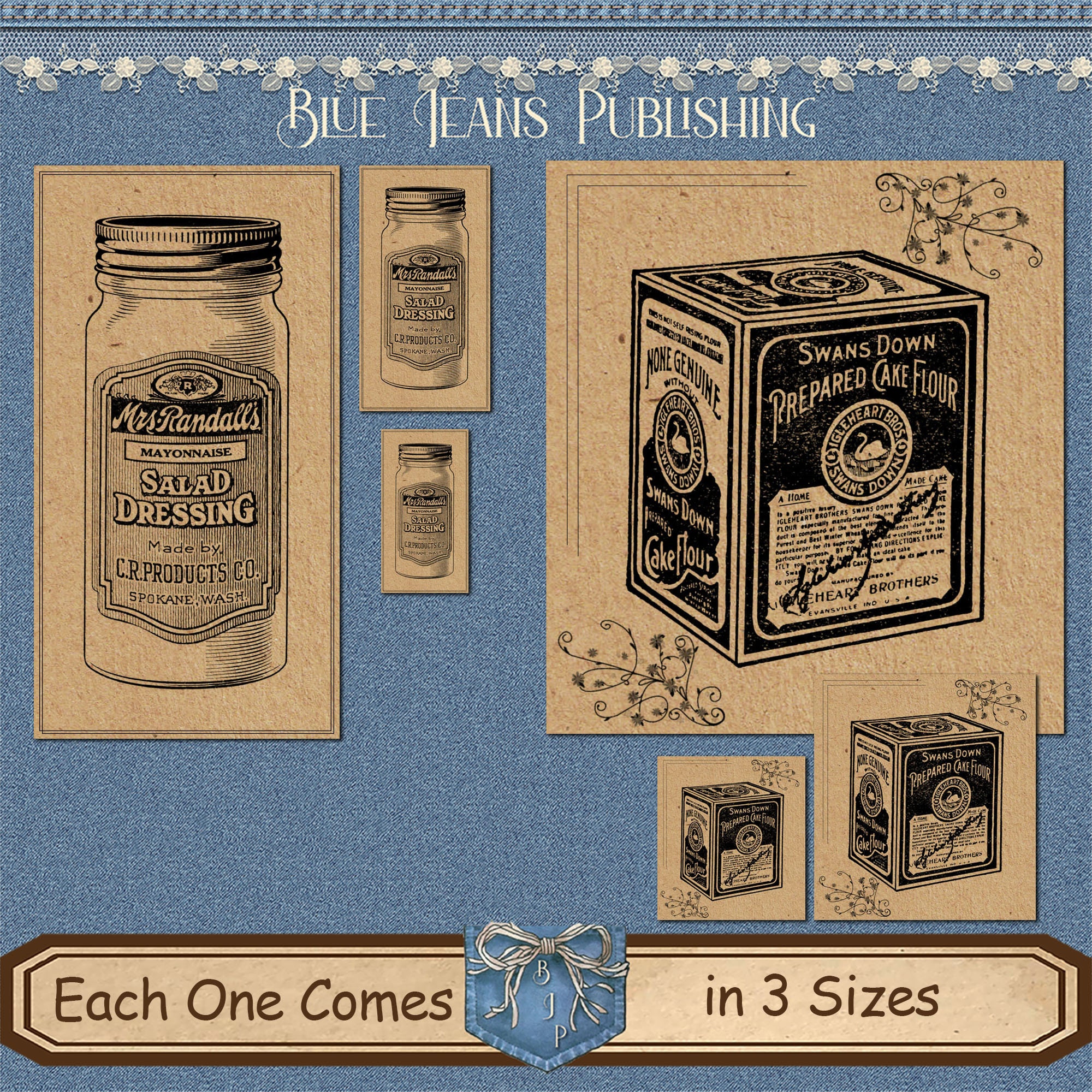 12 Printable Farmhouse Labels, 3 Sizes, Digital Country Kitchen Labels ...