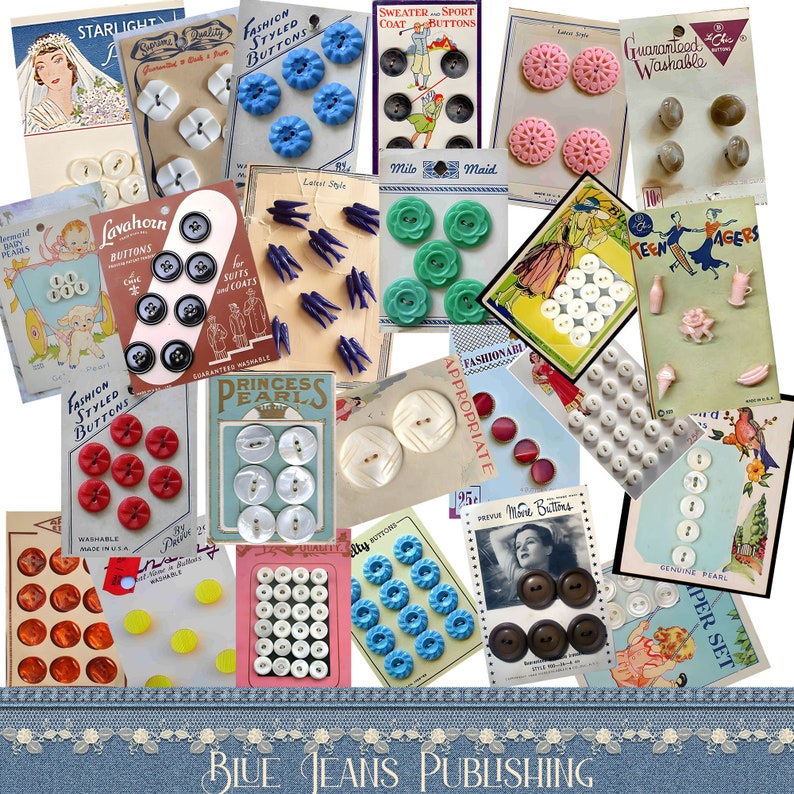 24 Button Cards Vintage Printable Great for Paper Sewing Projects Like ...