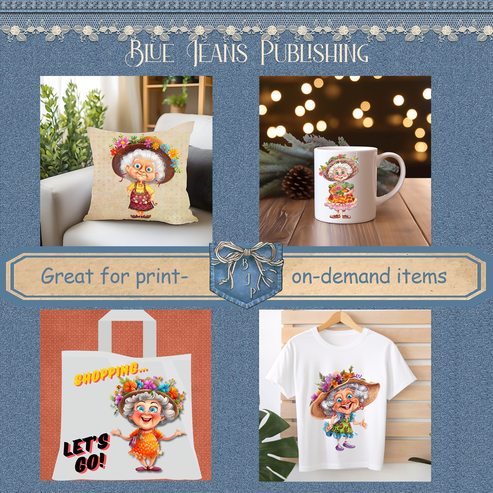 Quirky Old Ladies Clipart 24 Individual PNG Files, Quirky Old Women, Commercial Use Allowed ...