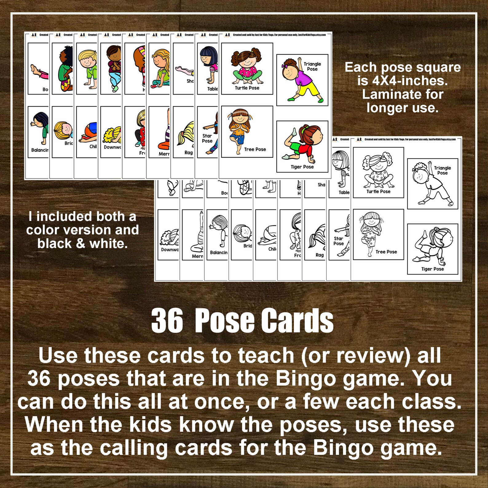 Yoga Bingo Game, Group Game, Yoga Pose Cards, Mindfulness, Kids Yoga ...