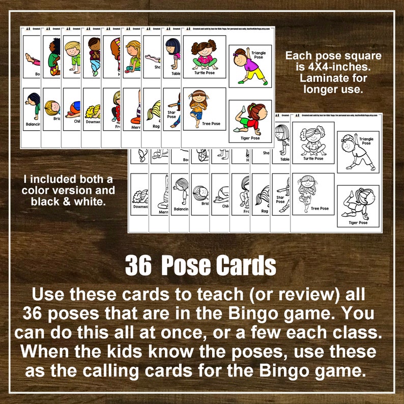 Yoga Bingo Game, Group Game, Yoga Pose Cards, Mindfulness, Kids Yoga ...
