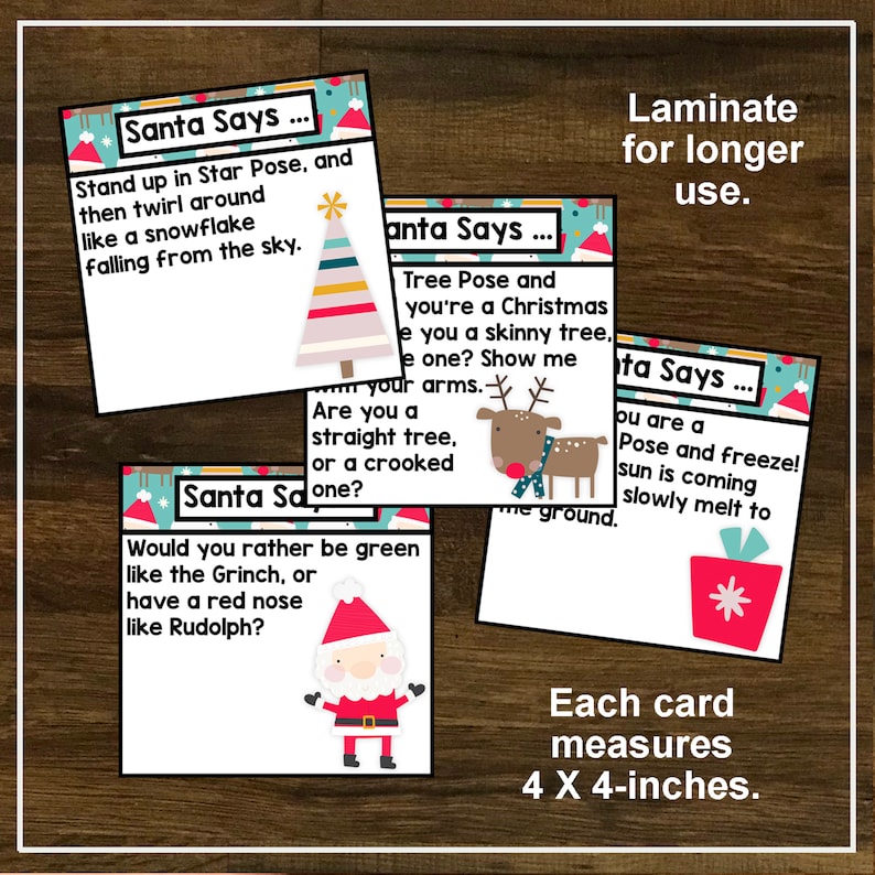 Set of 40 Fun santa Says Activity Cards, Task Cards, Yoga, Mindfulness ...