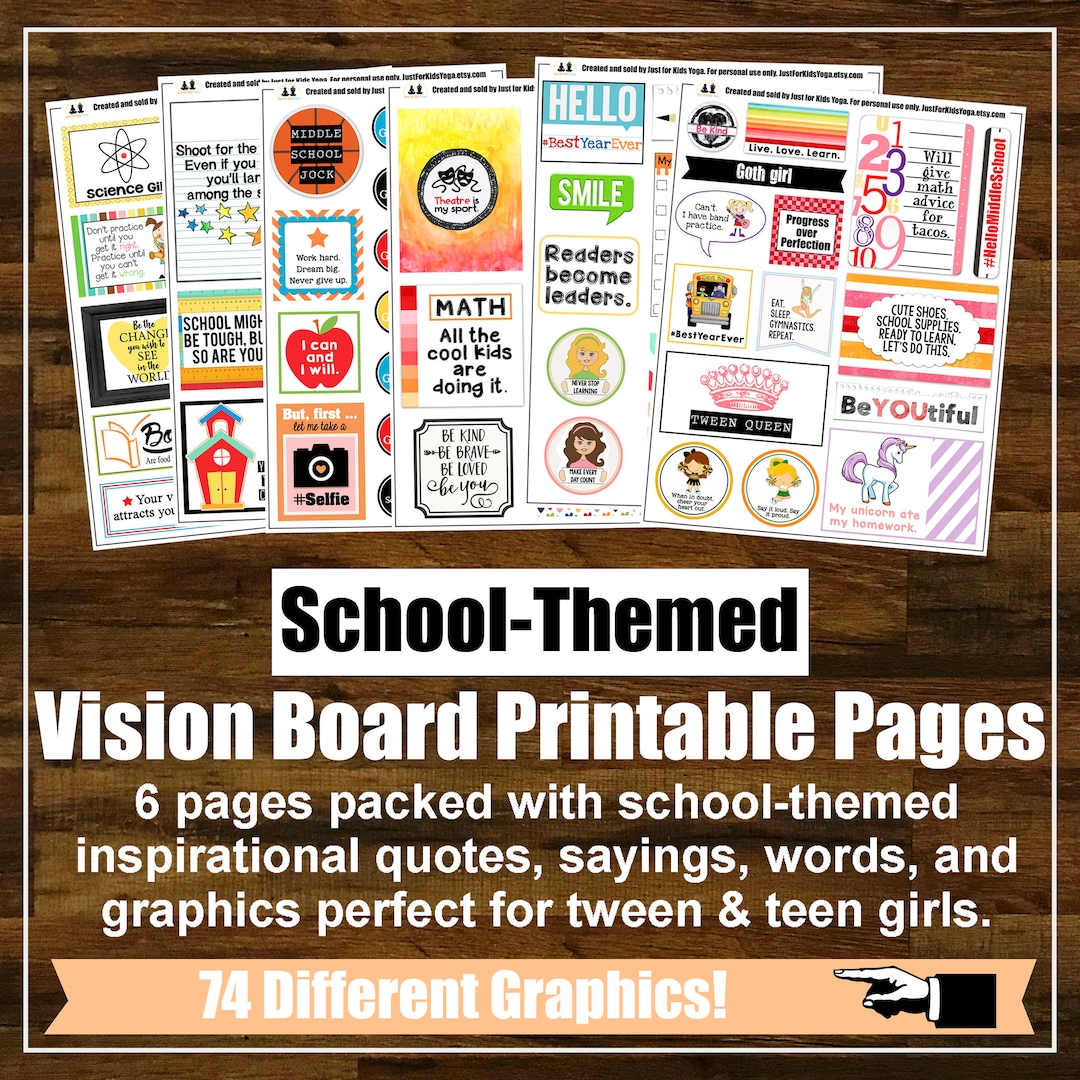 SCHOOL-THEMED Vision Board Printables, Affirmation Cards, Kids Yoga ...