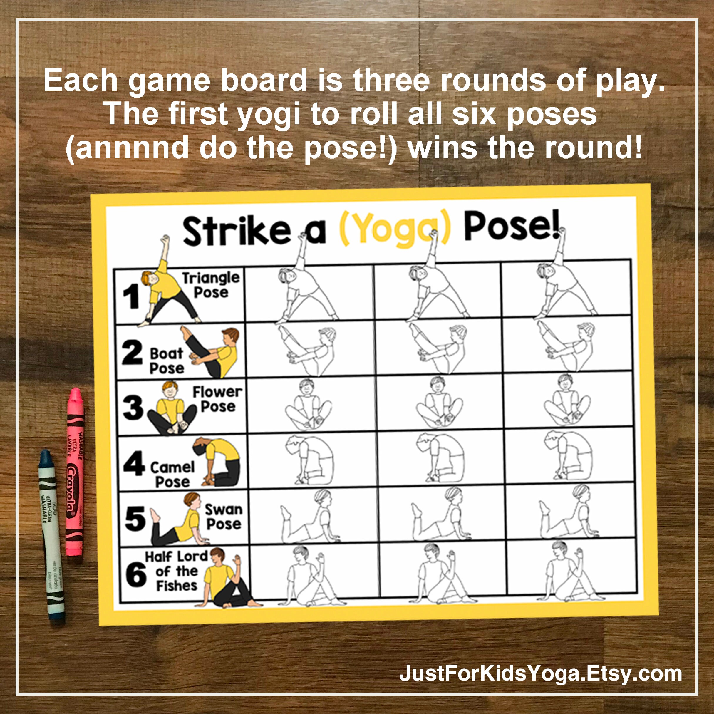 Tweens Version of Strike a Yoga Pose Dice Game, Yoga, Kids Yoga Class ...