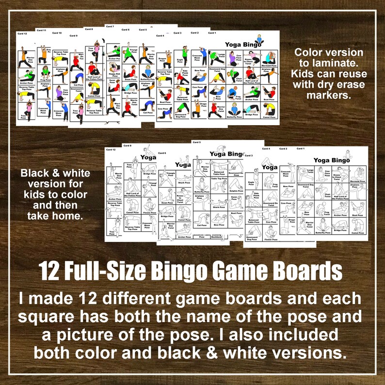 Tweens Version of Yoga Bingo Game, Group Game, Yoga Pose Cards ...