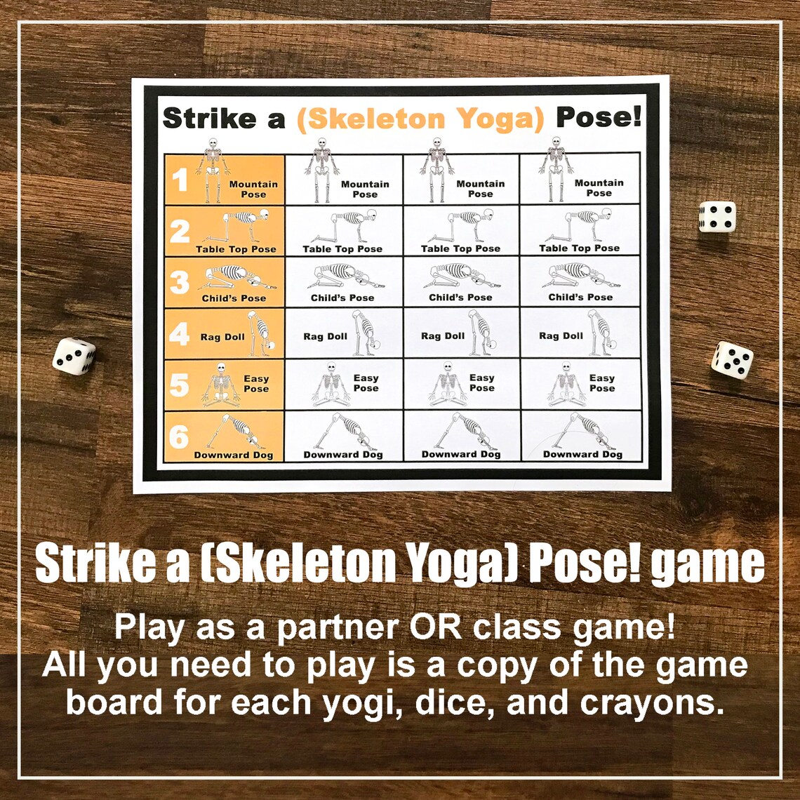 Skeleton Yoga Lesson, Dice Game, Craft, Mindfulness, Kids Yoga Class ...