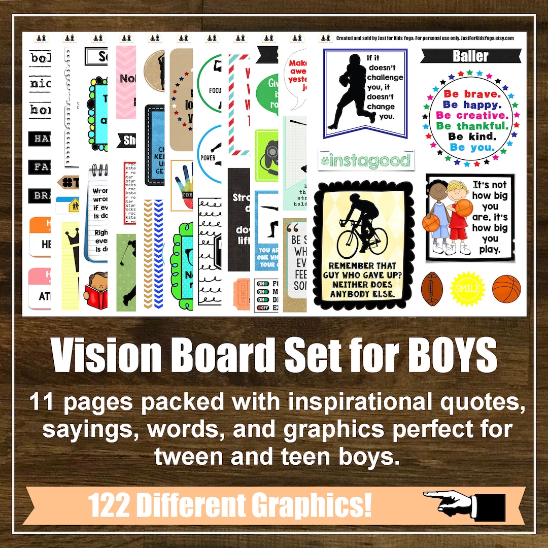 Vision Board Set for Boys, Printables, Affirmation Cards, Kids Yoga ...