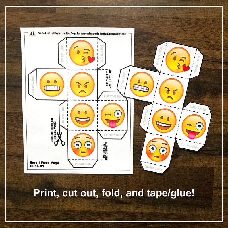 Emoji Face Yoga Cube Game for Kids Yoga Class, Lesson Plan, Mindfulness ...