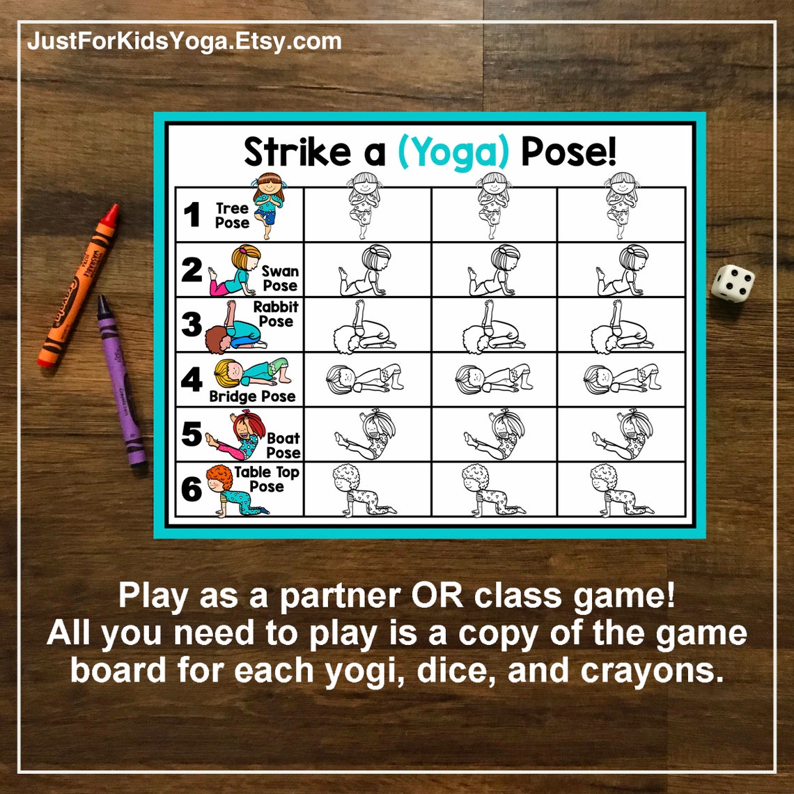 Strike a Yoga Pose Dice Game, Yoga, Mindfulness, Kids Yoga Class ...