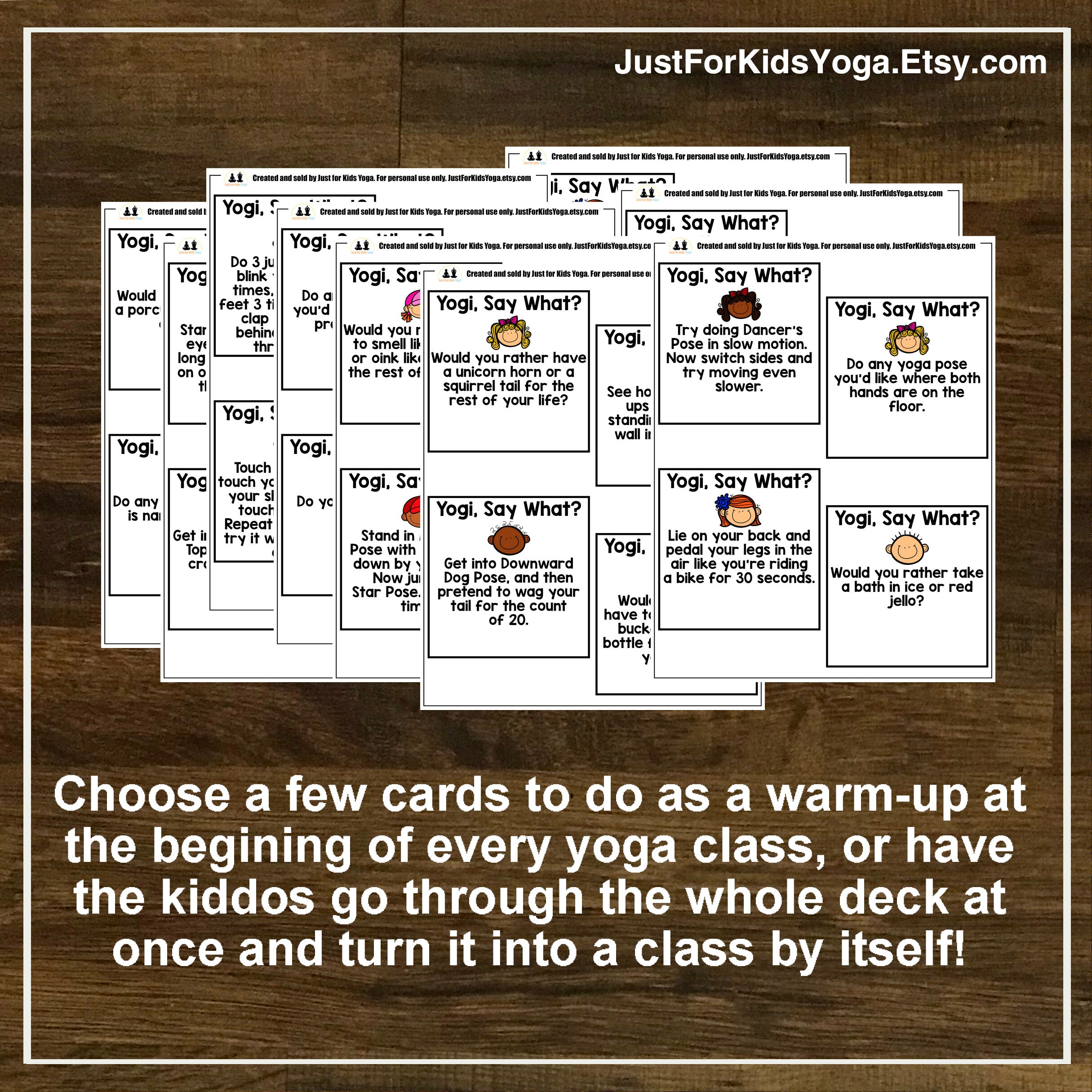 Set of 40 Fun "yogi Say What?" Activity Cards, Task Cards, Yoga ...