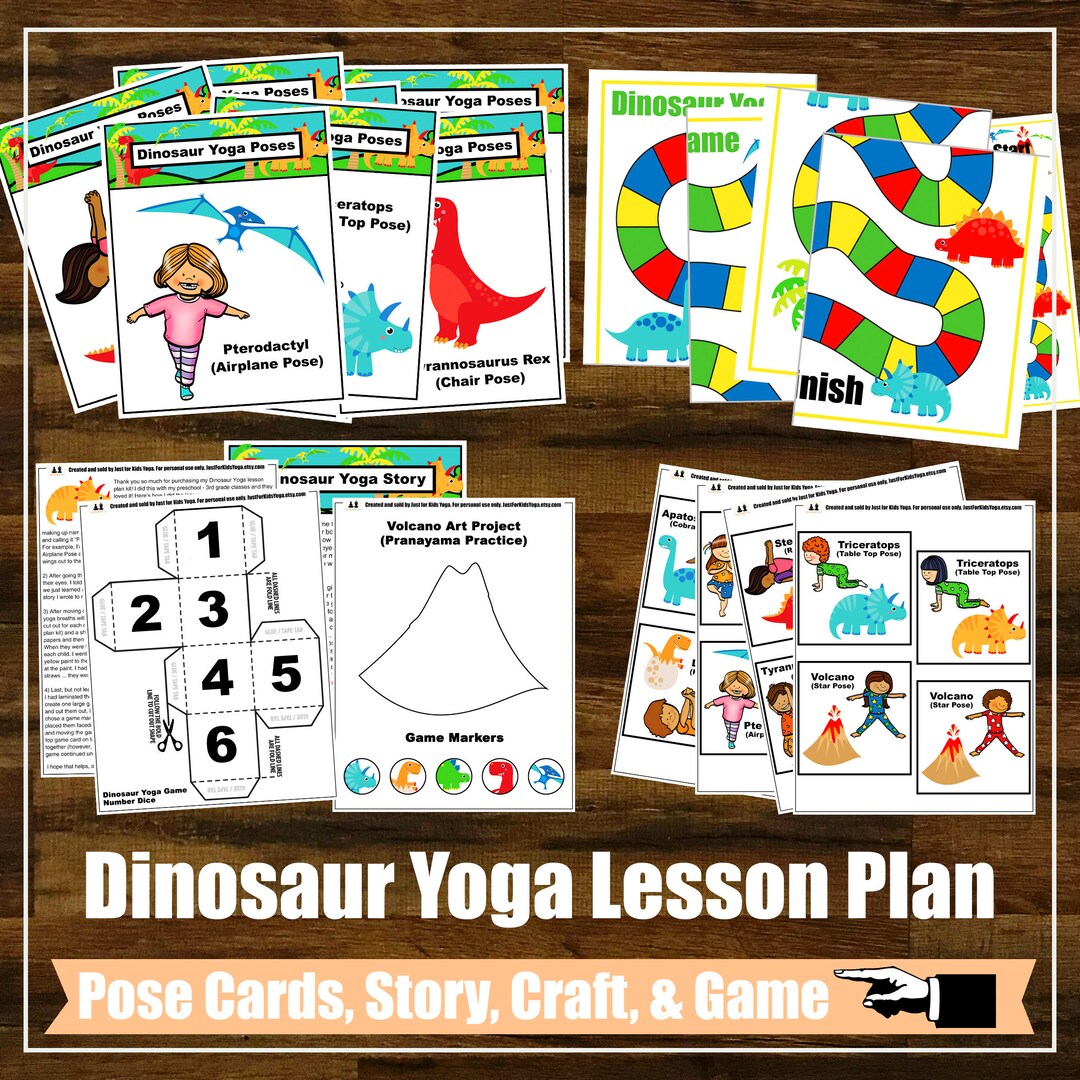Dinosaur Yoga Lesson Plan Kit, Adventure Story, Board Game, Art Project ...