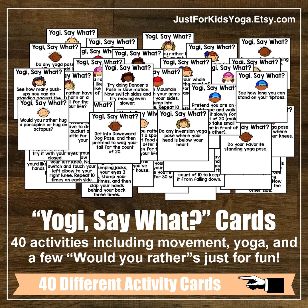 Set of 40 Fun yogi Say What Activity Cards, Task Cards, Yoga ...
