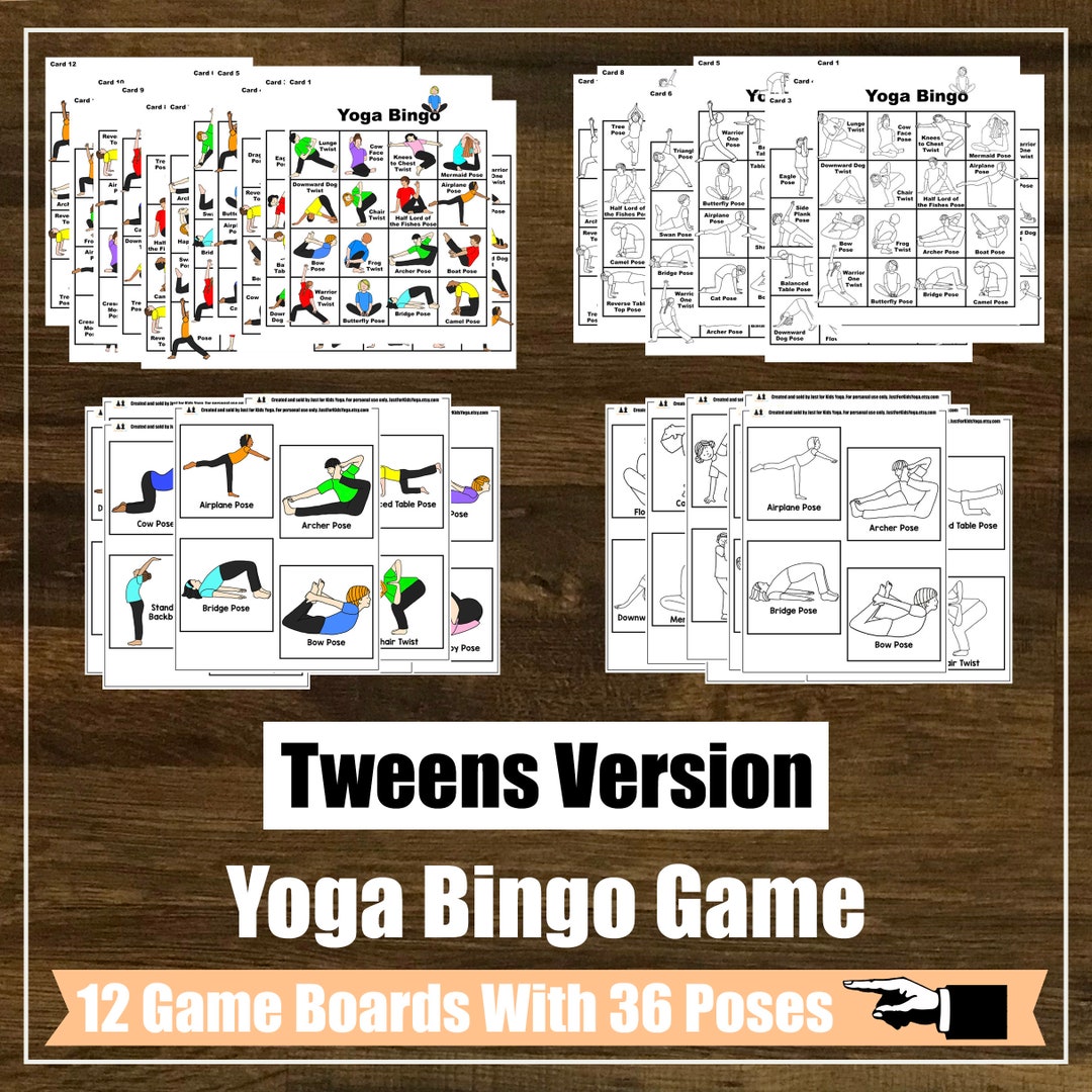 Tweens Version of Yoga Bingo Game, Group Game, Yoga Pose Cards ...
