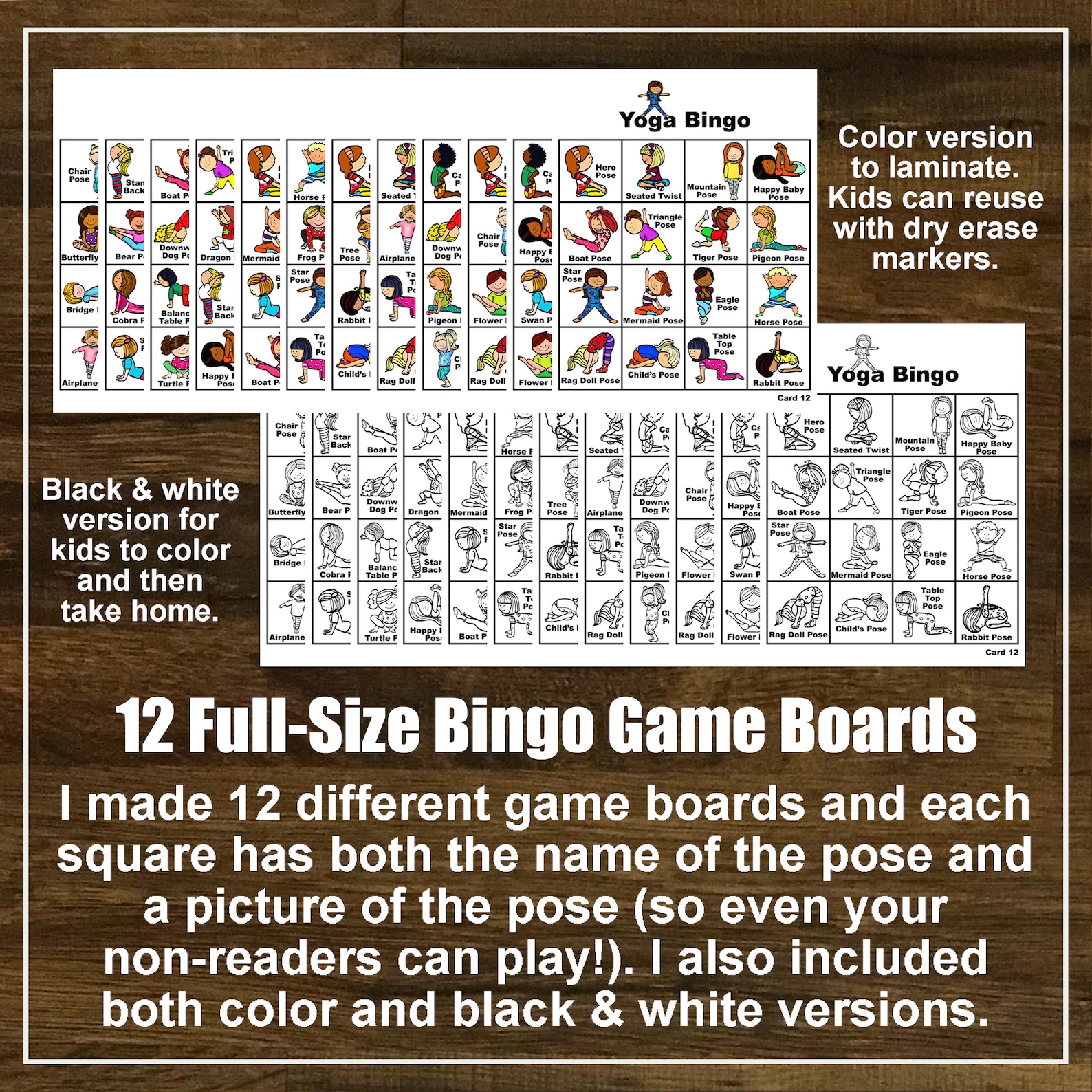 Yoga Bingo Game, Group Game, Yoga Pose Cards, Mindfulness, Kids Yoga ...