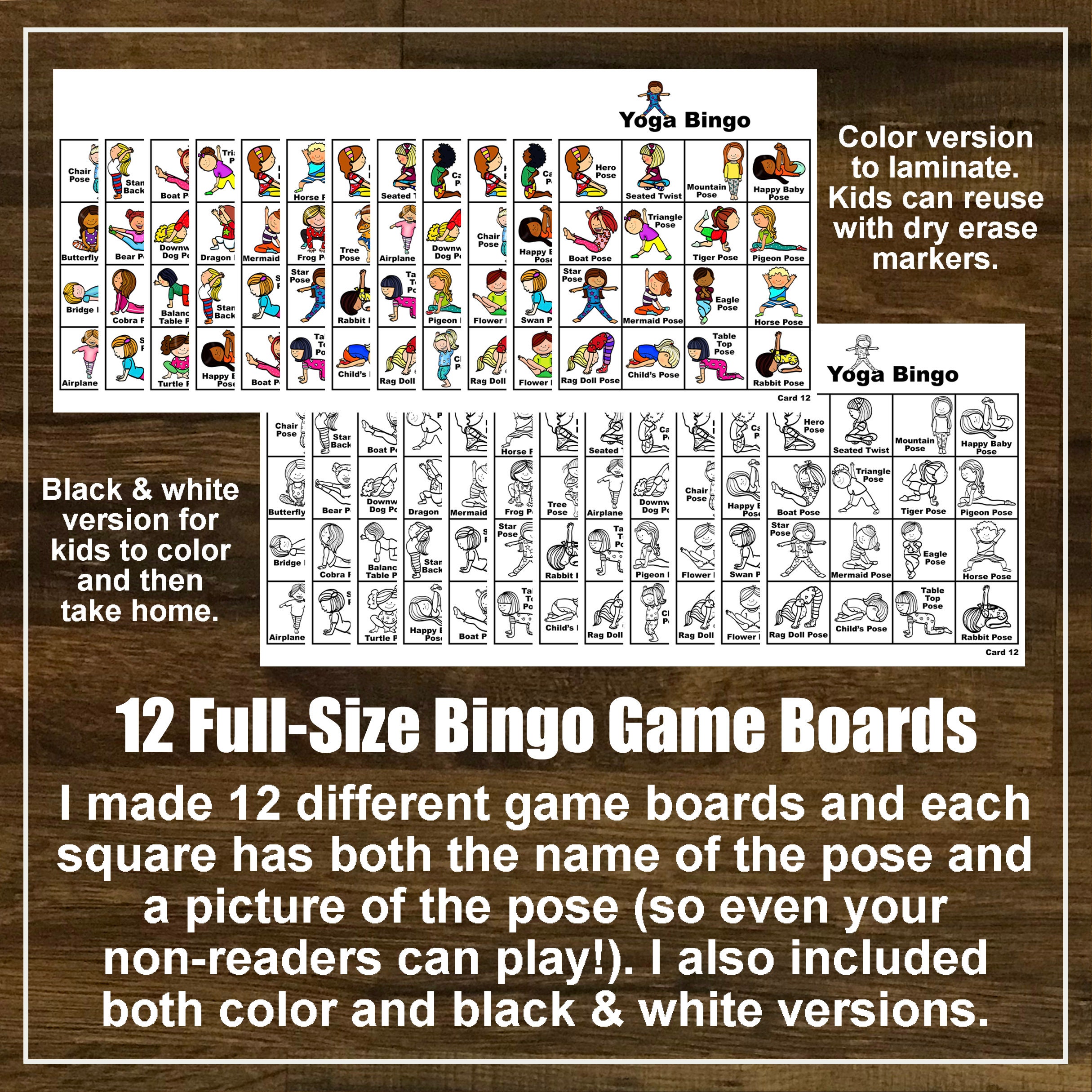 Yoga Bingo Game, Group Game, Yoga Pose Cards, Mindfulness, Kids Yoga ...