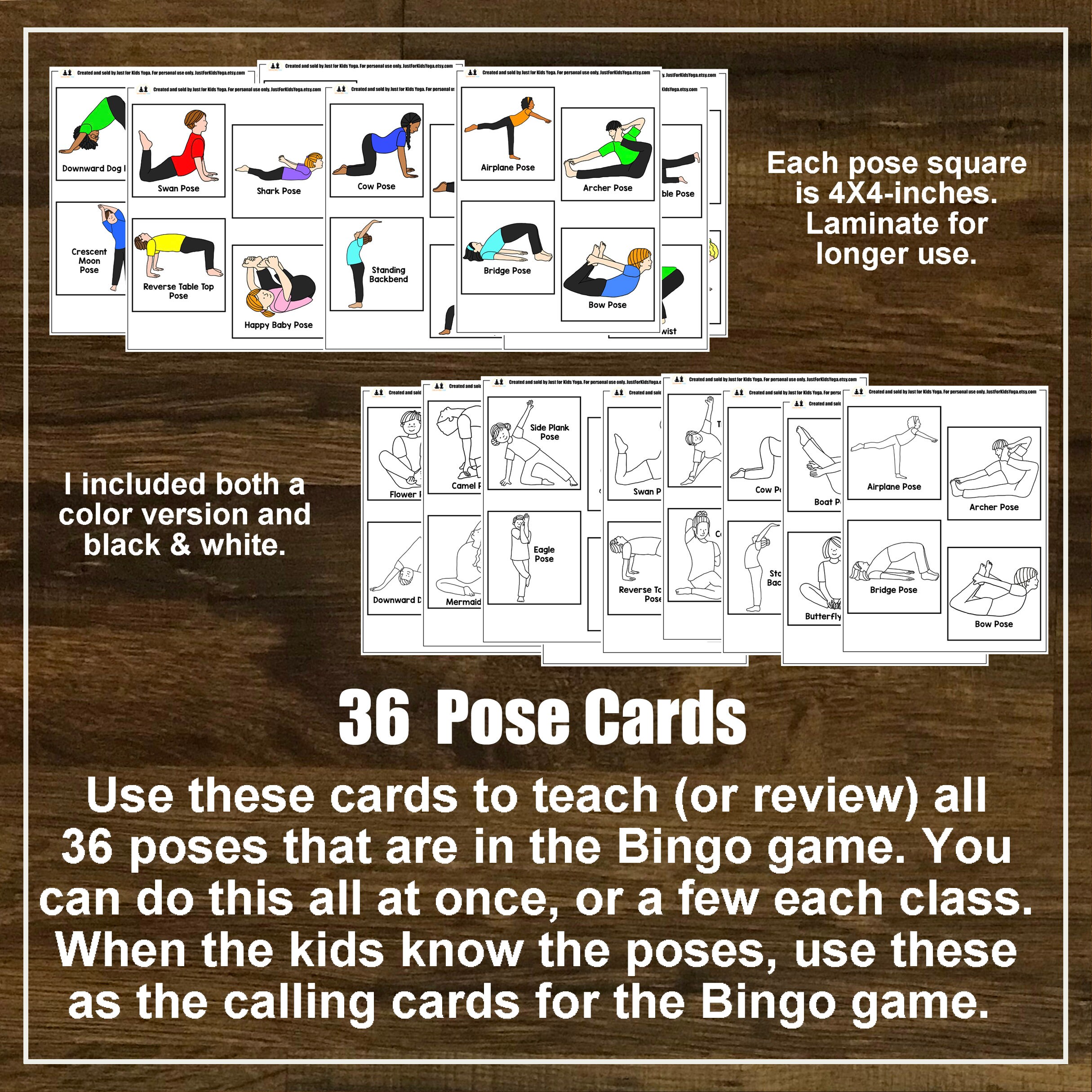 Tweens Version of Yoga Bingo Game, Group Game, Yoga Pose Cards ...
