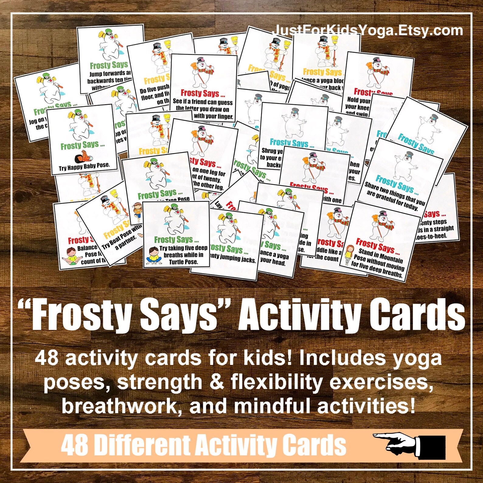 Frosty Says Activity Cards, 48 Task Cards, Mindfulness, Kids Yoga Class ...