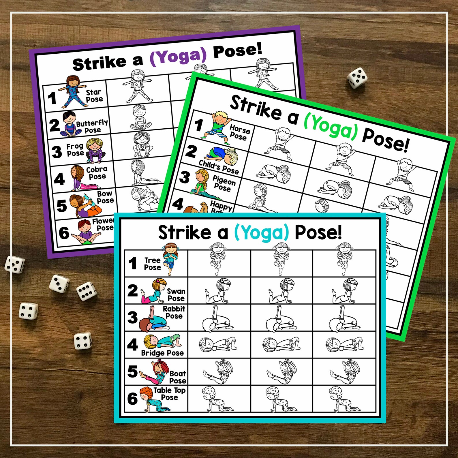 Strike a Yoga Pose Dice Game, Yoga, Mindfulness, Kids Yoga Class ...