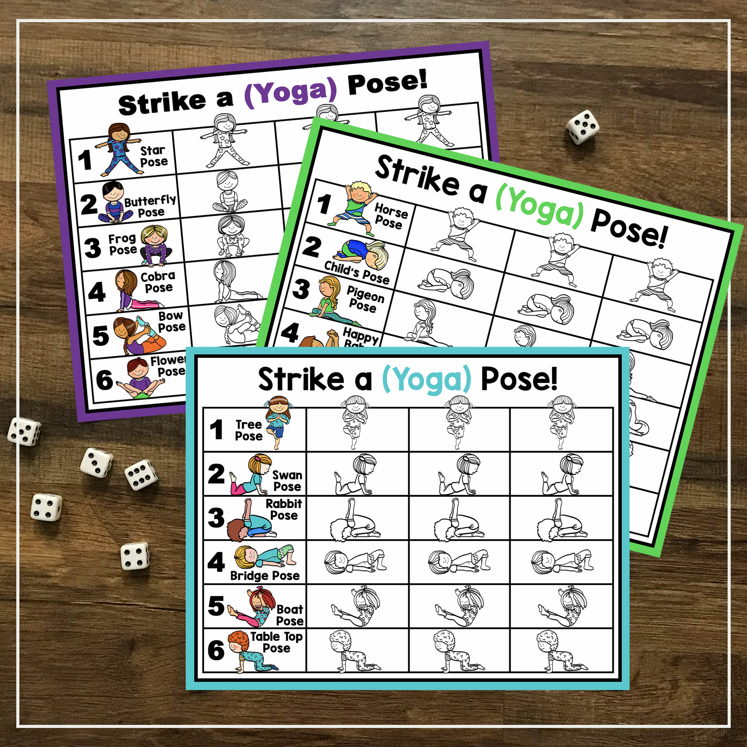 Strike a Yoga Pose Dice Game, Yoga, Mindfulness, Kids Yoga Class ...