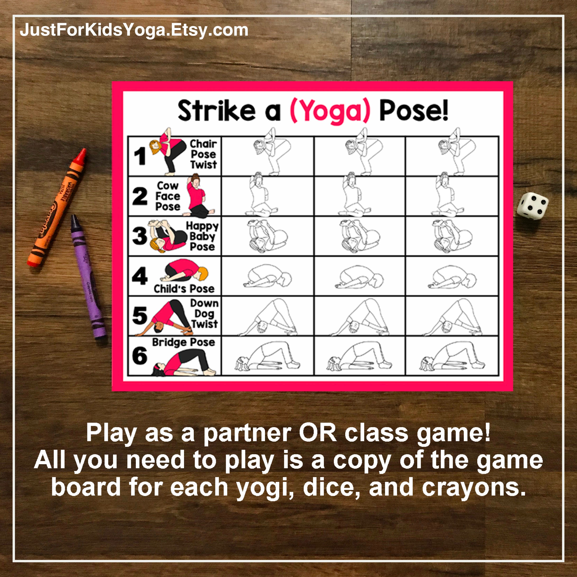 Tweens Version of Strike a Yoga Pose Dice Game, Yoga, Kids Yoga Class ...