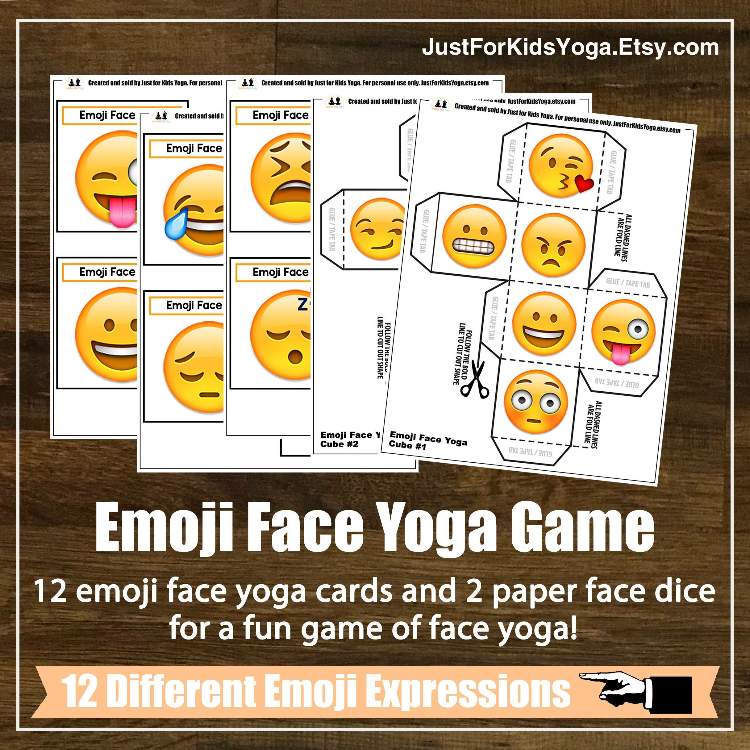 Emoji Face Yoga Cube Game for Kids Yoga Class, Lesson Plan, Mindfulness ...