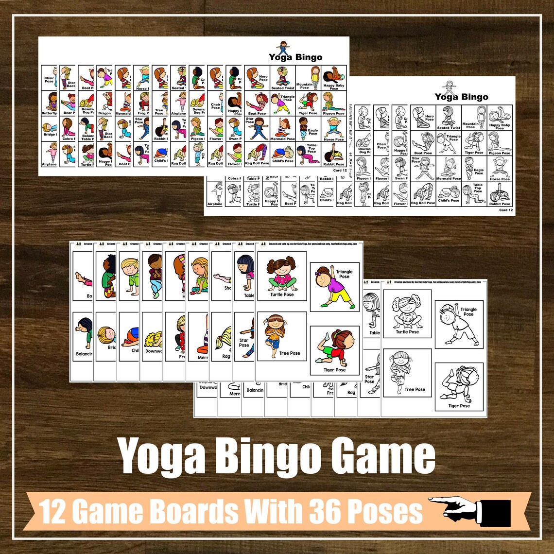 Yoga Bingo Game, Group Game, Yoga Pose Cards, Mindfulness, Kids Yoga ...