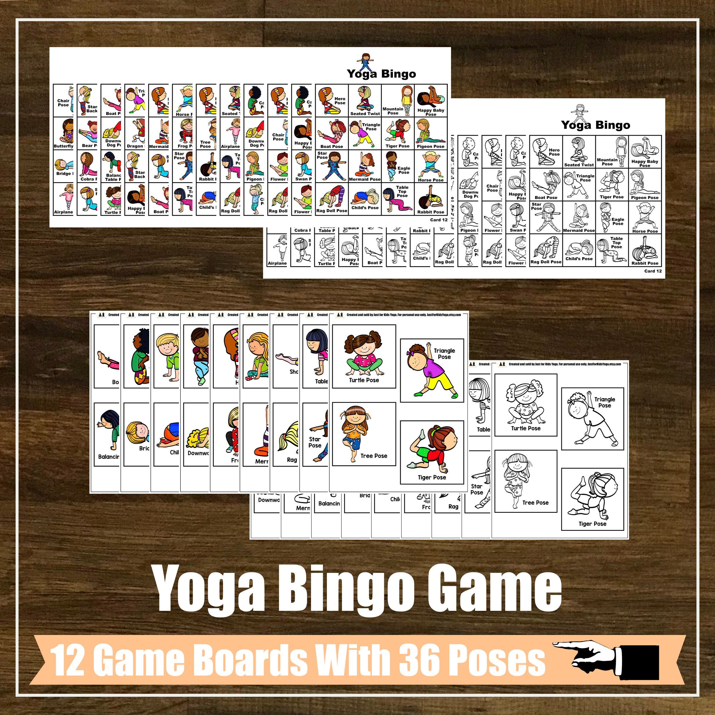 Yoga Bingo Game, Group Game, Yoga Pose Cards, Mindfulness, Kids Yoga ...