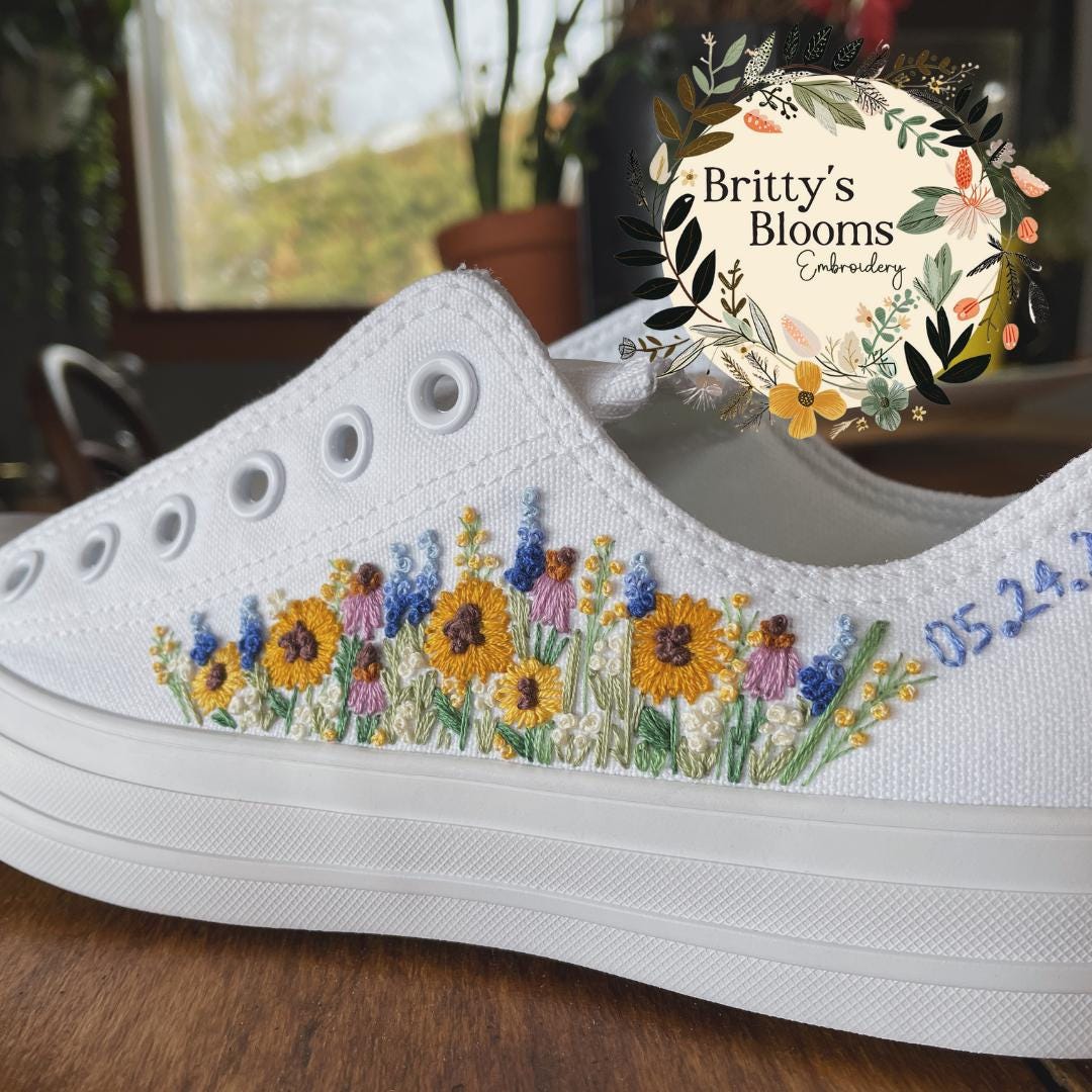 Custom Hand Embroidered Wedding Shoes - Embroidered Converse, Toms ...