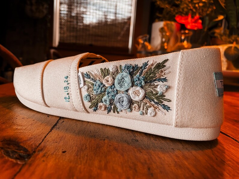 Custom Embroidered Floral Wedding Shoes, Hand-stitched Bridal Sneakers ...