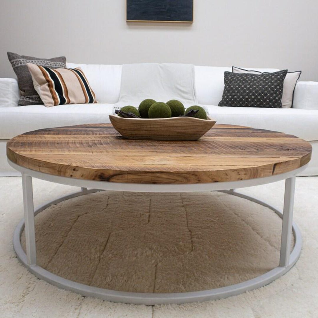 Handmade Rustic Round Coffee Table| Desk| Modern Table| Reclaimed Wood ...