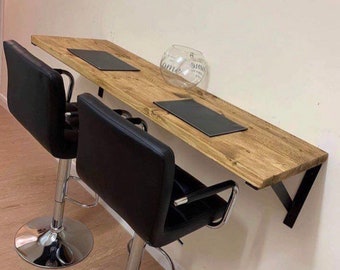 Wooden Breakfast Bar Wall Mounted on Stylish Steel Brackets With a ...