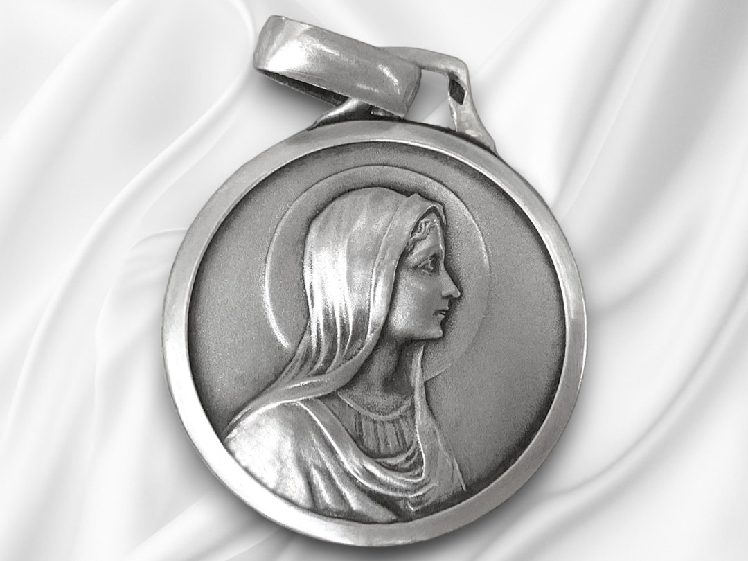 Virgin Mary Medal Pendant in Silver 800 - 30x25 Mm - French Realistic ...