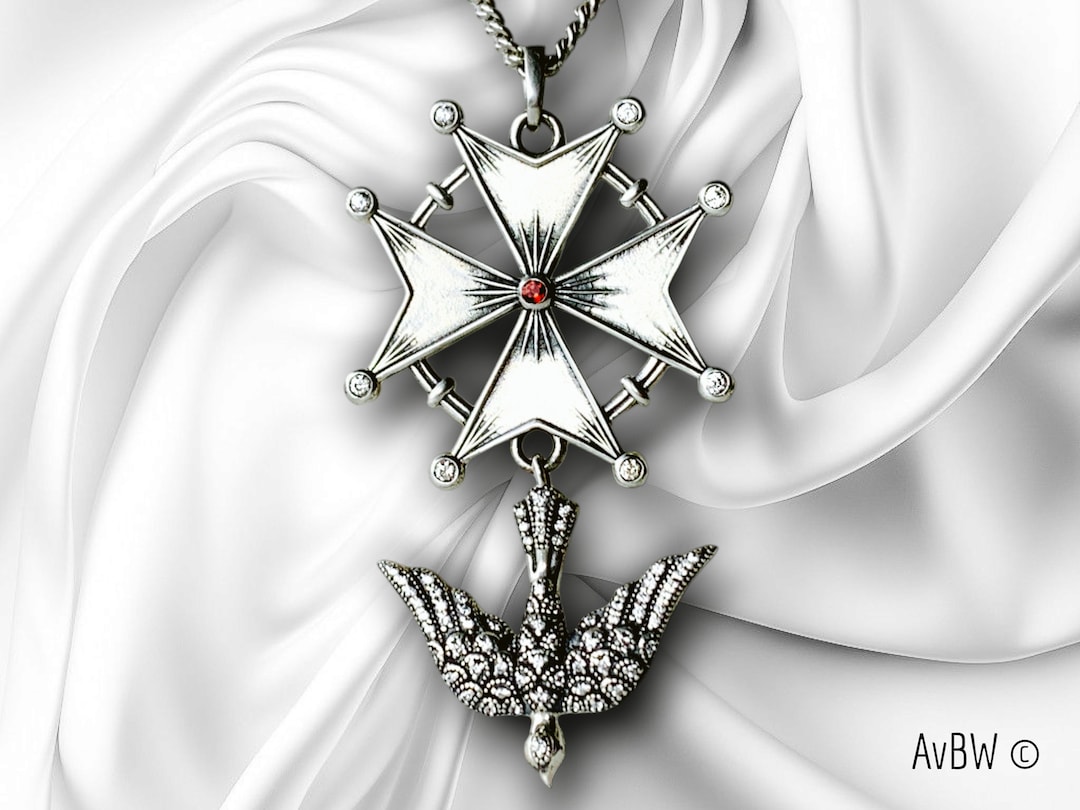 Protestant Huguenot Cross Pendant - Sterling Silver - Natural Grenade ...