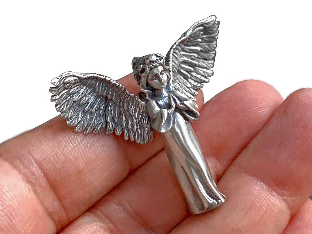 Large Guardian Angel Pendant Solid Sterling Silver Divine Protection ...