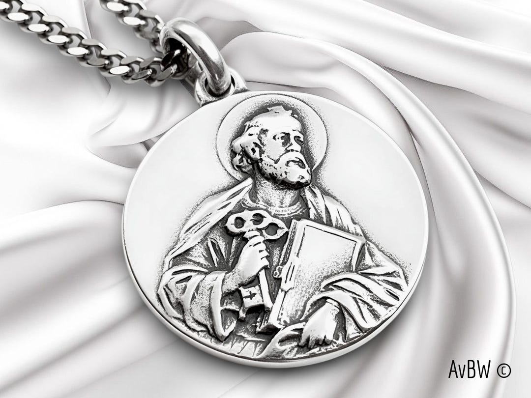 Saint Peter Medal Pendant - 925 Sterling Silver - Antique French Style ...