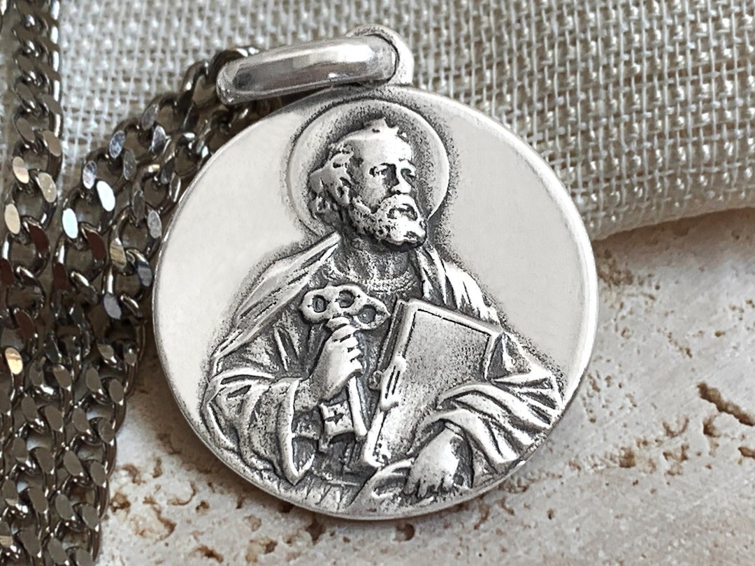 Sterling Silver Saint Peter Medal Pendant - Antique French Style ...